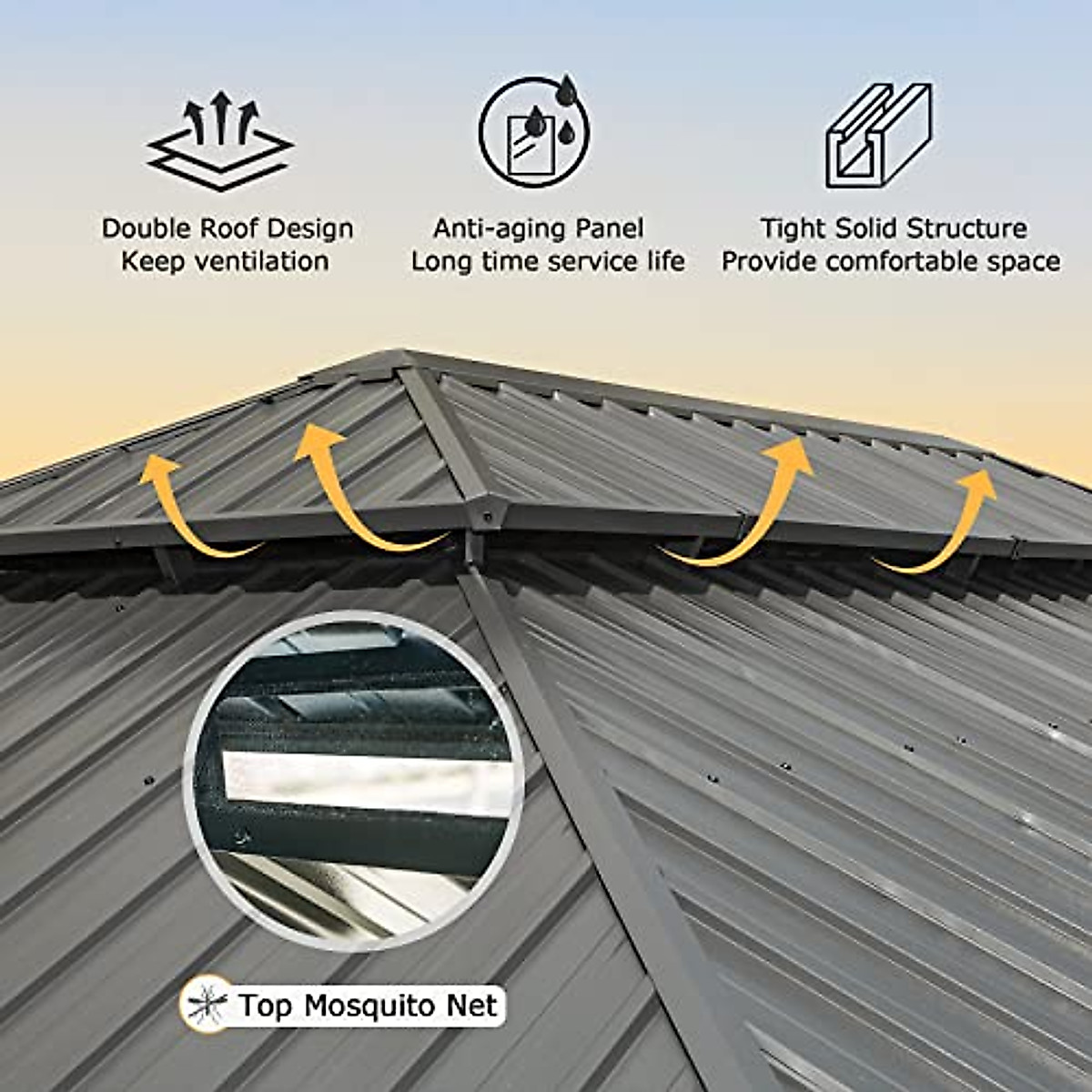 Domi Outdoor Living 12’ X 20’ Hardtop Gazebo Canopy with Netting & Curtains, Outdoor Aluminum Gazebo with Galvanized Steel Double Roof for Patio Lawn and Garden, Gray