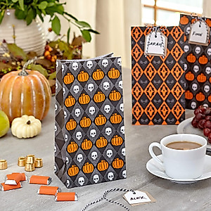 Hallmark Halloween Party Favor and Wrapped Treat Bags (30 Ct, Skulls, Pumpkins, Ghosts) Bundle, Black, Orange, White