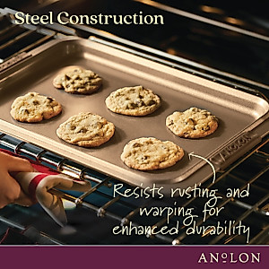 Anolon Advanced Nonstick Bakeware Cookie Pan Set/Baking Sheets with Silicone Grips, 11" x 17", Bronze