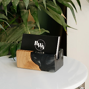 RWA resinwood.art – Unique Resin Business Card Holder Desk, Wood Cards Stand for Office, Luxury Desktop Wooden Bussiness Card Display, Home decor Tabletop Accessories (Black)