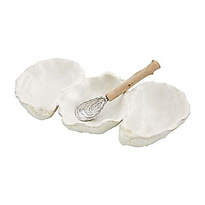 Mud Pie, White, 10.25" x 5.5" Oyster Shaped Triple Dip and Serving Set