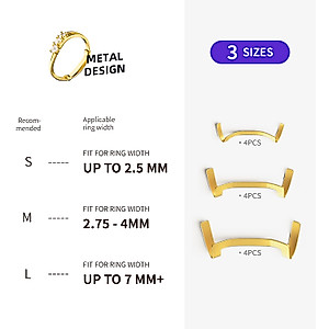 ELETIUO Filled Metal Ring Guard Set for Loose Rings,12 Pack 3 Sizes for Different Band Widths,Invisible Ring Size Adjuster Tightener Spacer Fitter for Any Ring Size,Golden+Silver Color