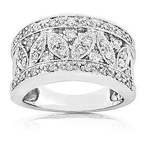 Kobelli Diamond Fashion Floral Band 1/2 carat (ctw) in 14K White Gold, Size 9, White Gold