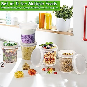 WBKTOOL Overnight Oats Containers with Lids - 5 Pack 16 oz Deli Food Storage Containers - Small To Go Plastic Yogurt Container for Soup, Salad, Freezer