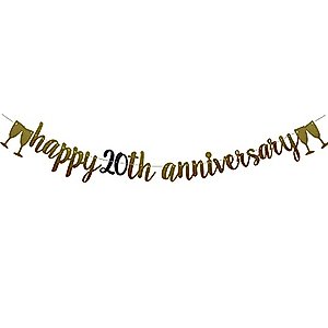 Happy 20th Anniversary Banner Gold And Black Glitter Paper Party Decorations for 20th Wedding Anniversary Party Supplies Letters Black And Gold Betteryanzi
