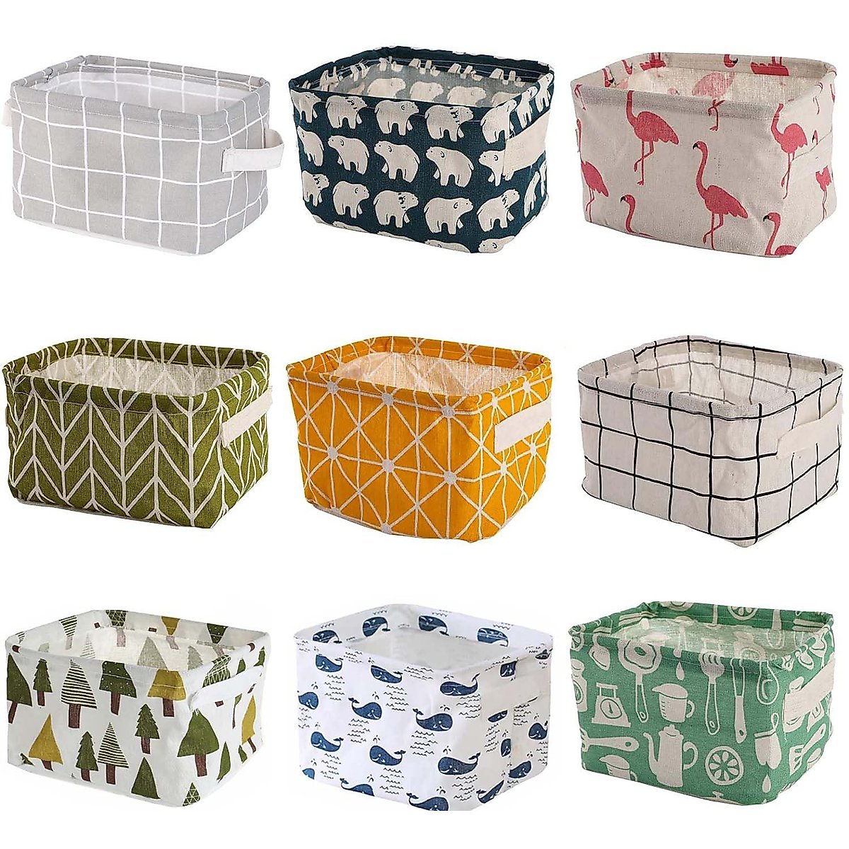 Kamuavni Foldable Storage Basket Small Collapsible Canvas Containers Organizers with Handle for Home Decor or Storing Toys, Keys, Sundries, Little Crafts, 9 Pack