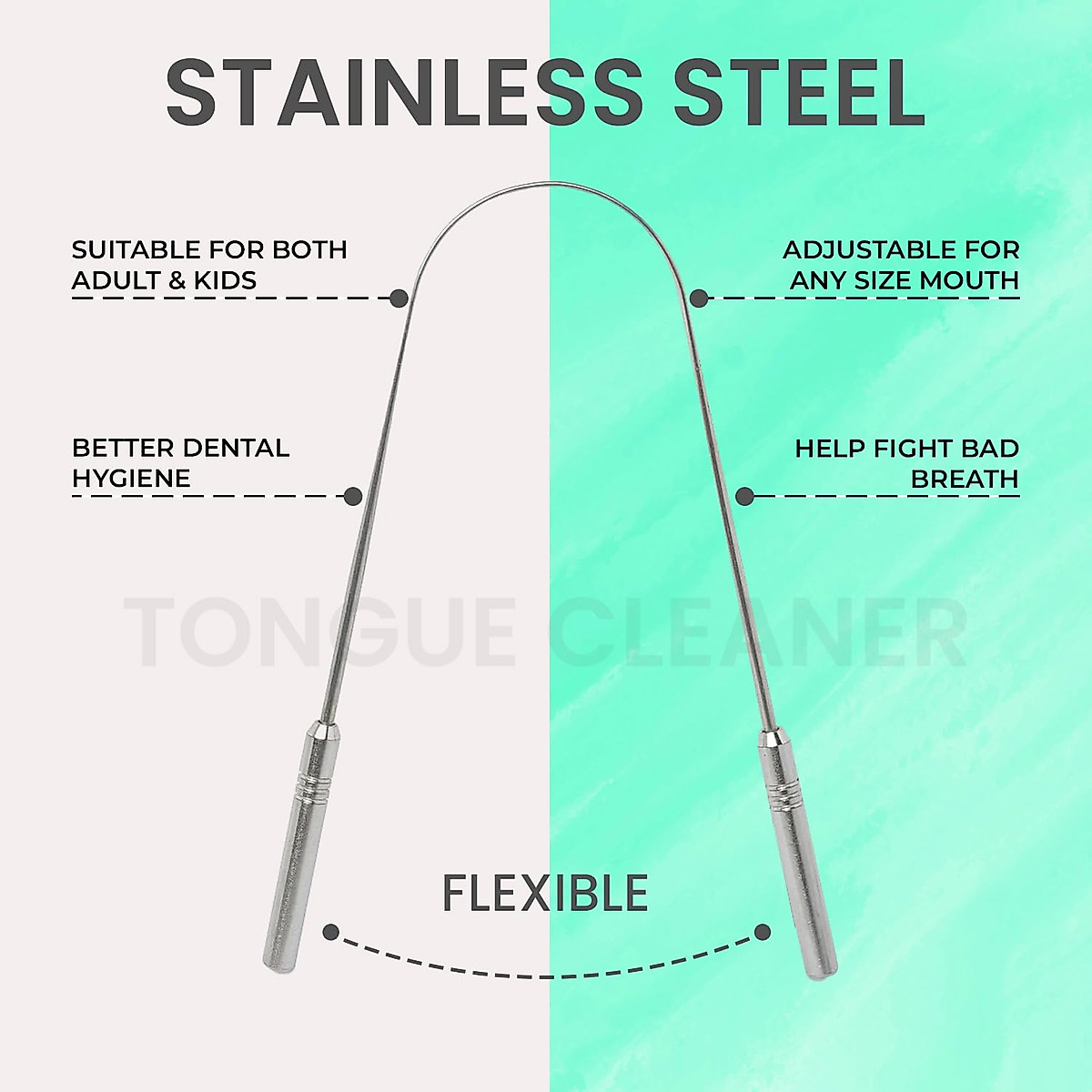 Dale Audrey Tongue Scraper for Adults | Professional Flexible Metal Tongue Brush for Oral Care | Stainless Steel Tongue Cleaner, Help Fight Bad Breath, Easy to Use, Fresh Breath