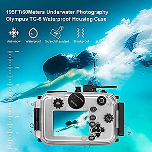 Sea frogs Waterproof Camera Housing Compatible with Olympus TG-6 IPX8 60m/196ft Maximum Diving Depth Underwater Camera Case for Diving, Surfing, Rowing, Skiing Black