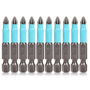 10 PCS Phillips Head Drill Bit Magnetic Phillips Screwdriver Bit Set Ph2 Phillips Bits Set Non-slip Cross Head Electric Screwdriver Bits Set, 1/4 Inch Hex Shank 2inch/50mm