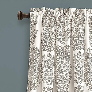 Lush Decor, Gray Evelyn Medallion Room Darkening Window Curtain Panel Pair, 84" x 52" + 2" Header, 84 in x 52