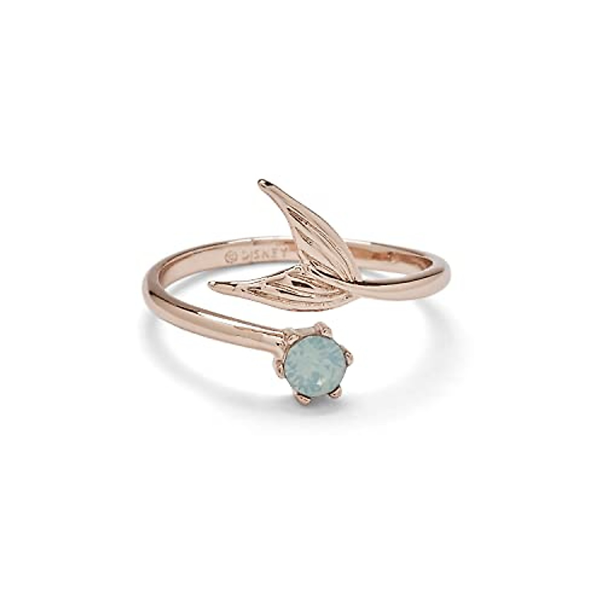 Pura Vida Rose Gold Disney Little Mermaid Fin Open Ring w/Opal Stone - Textured Charm, Brass Base - Size 6