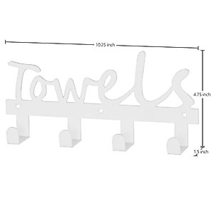 MyGift Wall Mounted White Metal Hand and Bath Towel Rack Holder with 4 Hooks and Towels Cut Out Design