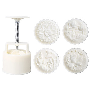 OTGO 200g Hand Press Mooncake Mould Mold - 4 PCS Stamps - Moon Cake Maker Mold for Mid-Autumn Festival Cake Biscuit Cookie DIY Baking