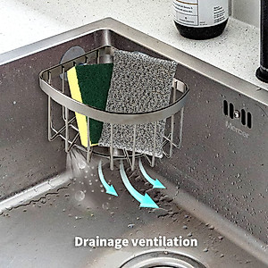 Dveda Sink Caddy, Dish Cloth Hanger Sponge Holder, Save Space Triangle 2-in-1 Sink Caddy, 304 Stainless Steel Corner Kitchen Sink Organizer, No Drilling with 2Pcs Suckers