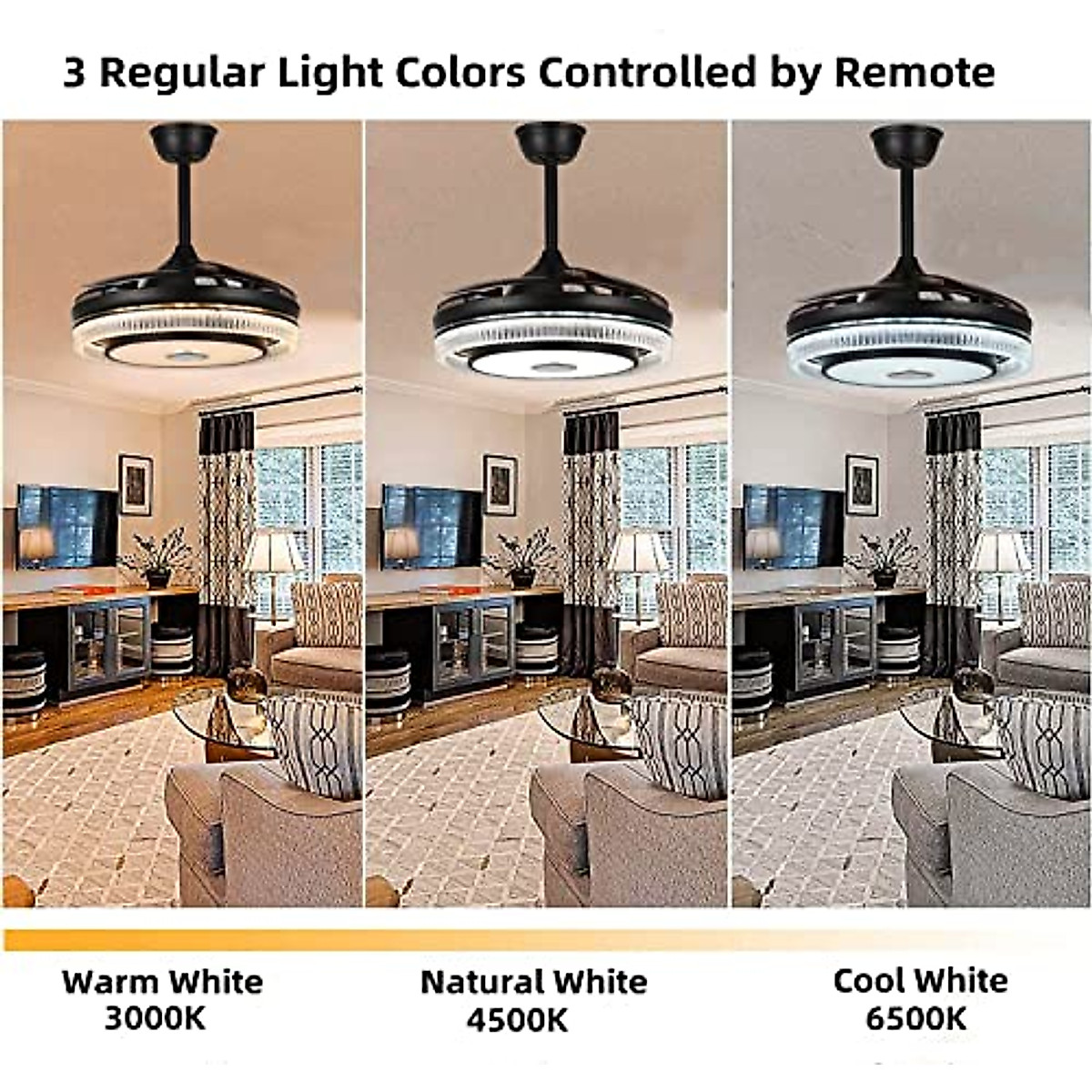 LUOLAX 42in Fandelier Ceiling Fan with Lights and Bluetooth Speaker,Modern Crystal Chandelier LED Fan 6 Speeds Fans Music with Remote Control Modern Crystal Invisible Blades with Silent Motor