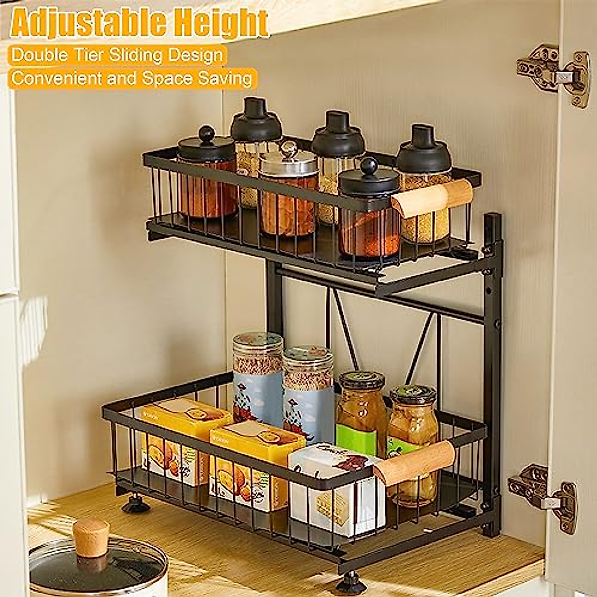 Under Sink Organizers and Storage, Ziqianhard 2 Tire Slipping Drawer Organizer for Bathroom, Pull-out Cabinet Organizer for Kitchen