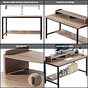 WOODYNLUX Computer Desk for Home-Office with Storage-Shelves - Modern Simple Style Metal Frame Laptop Notebook PC Study Writing Student Makeup Table Desk with Monitor Stand Footrest, Easy to Assemble.