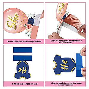 12 Pieces Gender Reveal Decorations Honeycomb Centerpieces Boy or Girl Table Toppers, He or She Gender Reveal Theme Honeycomb Party Supplies, Navy Blush Pregnancy Announcement Baby Shower Party Décor