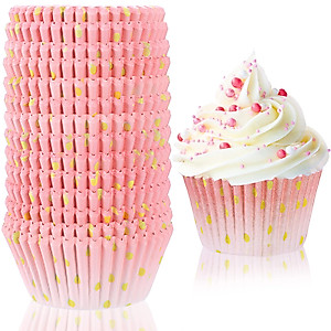 Funtery 300 Count Pink Cupcake Liners Pink Gold Bridal Shower Cupcake Wrappers Cupcake Wrappers Decorations Paper Cupcake Liners for Baking Baby Bridal Shower Wedding Birthday Tea Party Decorations
