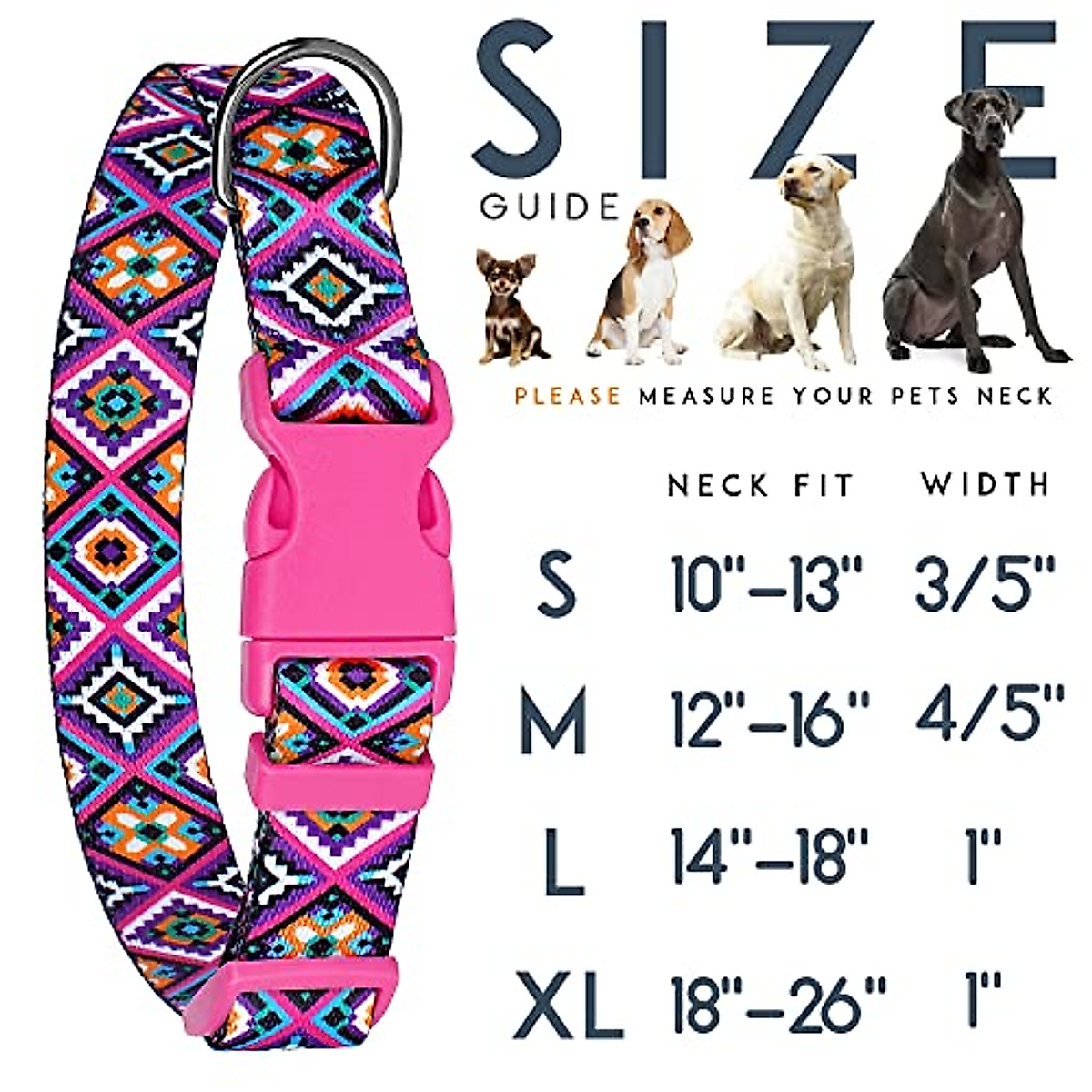 Tribal Dog Collar with Buckle Pattern Aztec Geometric Nylon Pet Collars Small Medium Large Puppy Adjustable Soft Ethnic Boy Girl (Aztec, Neck Fit 10"-13")