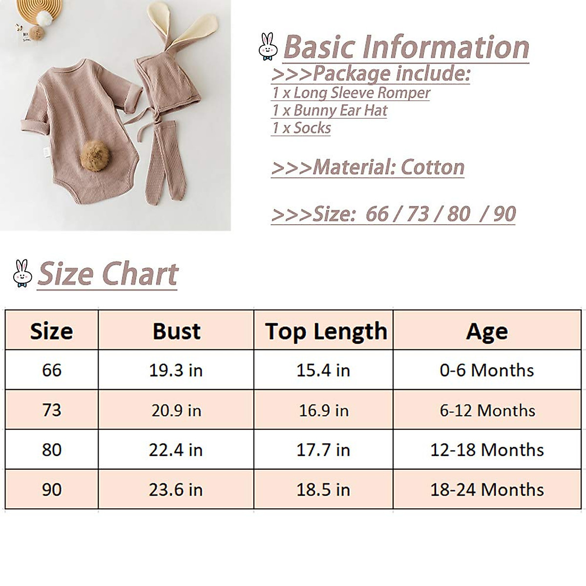 ACEHCEAR Baby Boys Girls Bunny Outfit My First Easter Outfits Baby Halloween Costume Infant Newborn Bodysuit Romper with Long Bunny Ear Hat 0-6 Months