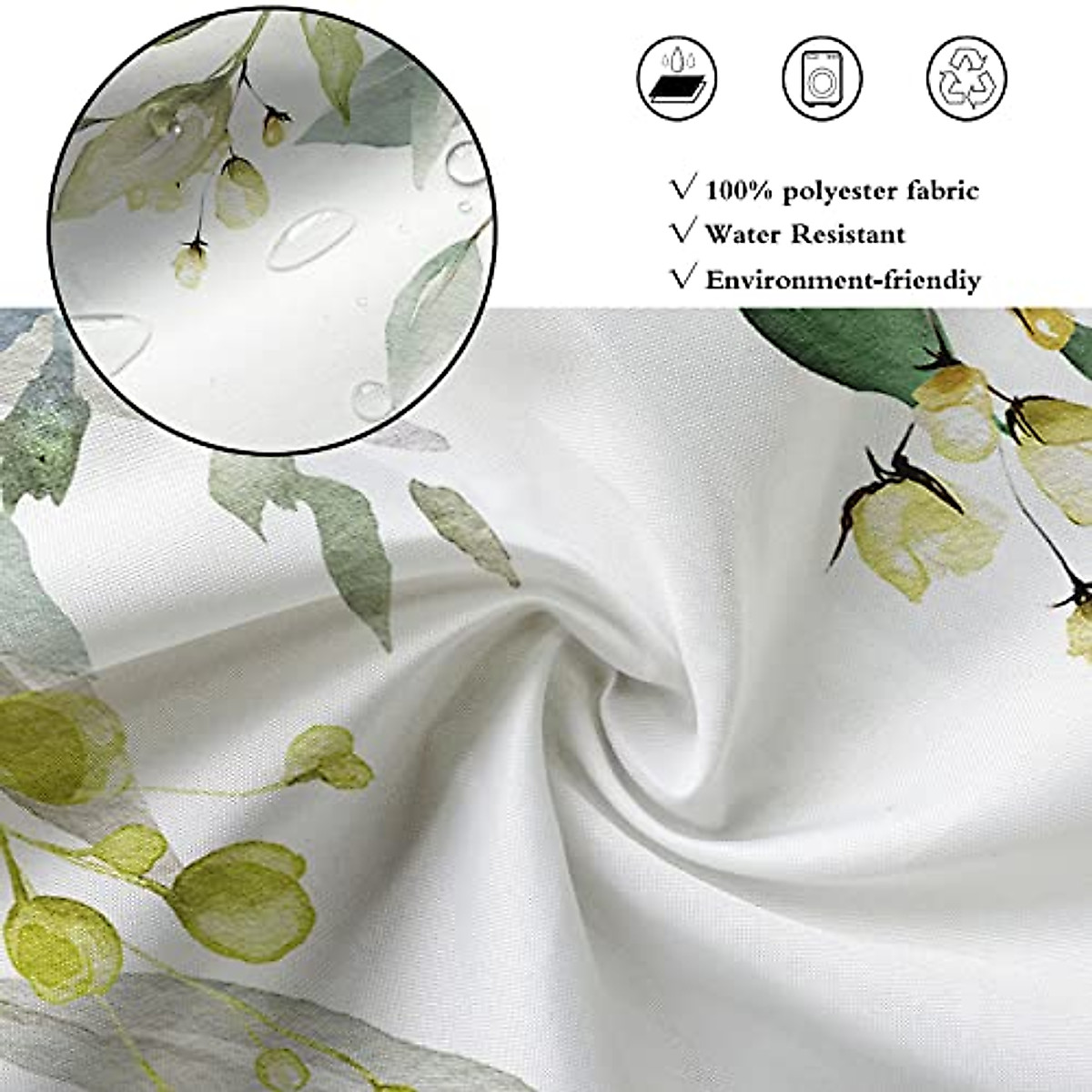 Onlalasyc Plant Shower Curtain, Watercolor Leaves on The Top Shower Curtain Sets for Bathroom Home Hotel, Waterproof and Machine Washable with 12 Hooks, 72×72 inch