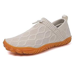 UMANPOO Men Hiking Water Shoes Barefoot Running Slip On Sneakers Casual Walking Slippers Gym Sock Flats Loafers Non Slip (Beige, Numeric_10.5)