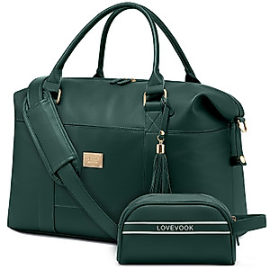 LOVEVOOK Travel Duffle Bag for Women, Leather Carry On Weekender Bag with Toiletry Bag, Waterproof Overnight Bag Tote Gym Duffel Bag with Wet Pocket for Hospital Yoga Sports Dance Green