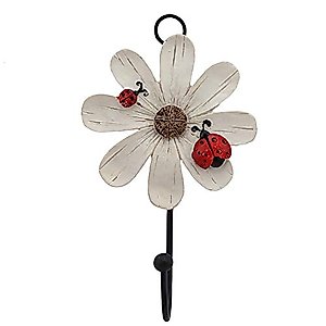 qiguch66 Wall Hooks for Home Kitchen Bathroom, Creative Household Ladybug Flower Resin Keys Coat Hat Wall Hook Home Decoration - White