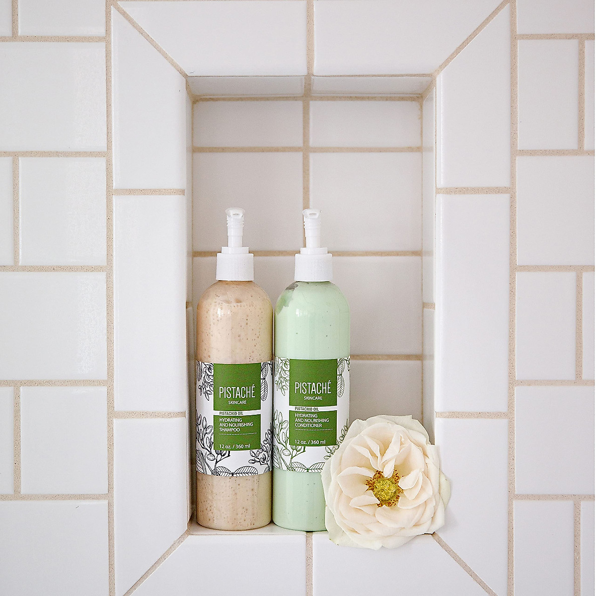 Pistaché Skincare Pistachio Oil Shampoo and Conditioner Set (Rich Pistachio Biscotti Scent) + Hydrating and Nourishing + Deep Moisturizing + Vitamin E + Paraben and Sulphate Free, 12 oz each
