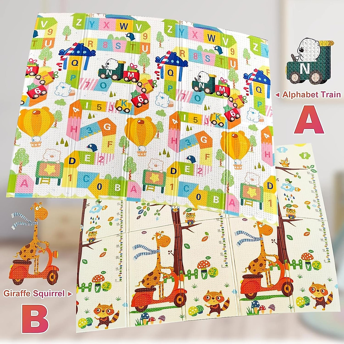 Mergren Extra Large Baby Play Mat 79" x 71"x 0.4": Reversible, Double-Sided Crawling Foam Mat for Infants and Toddlers - BPA-Free, Non-Toxic, Anti-Slip,Portable Folding - Indoor and Outdoor Use