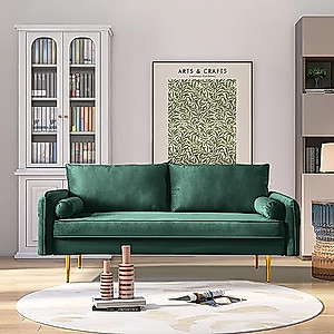 71" Velvet Sofa with Pocket Mid Century Modern Couch Futon Loveseat Sofá Chair Large Lounge Couch 3 Seater Couch for Dorm, Apartment,Room,Compact Living Space,Weight Capacity Up to 700 Lbs,Green