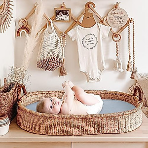 Ultra Soft Muslin Fitted Bassinet Mattress Cover Sheets | 32" x 18", Fit for Halo, Dream on Me, Fisher Price, Delta, Graco, Other Oval Bassinet or Cradle, Neutral Boho Color for Boy and Girl Fog