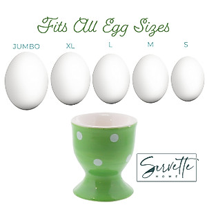 Servette Home Ceramic Egg Cup Polka Dot Soft Boiled Egg Holder - Set of 2 (Green)