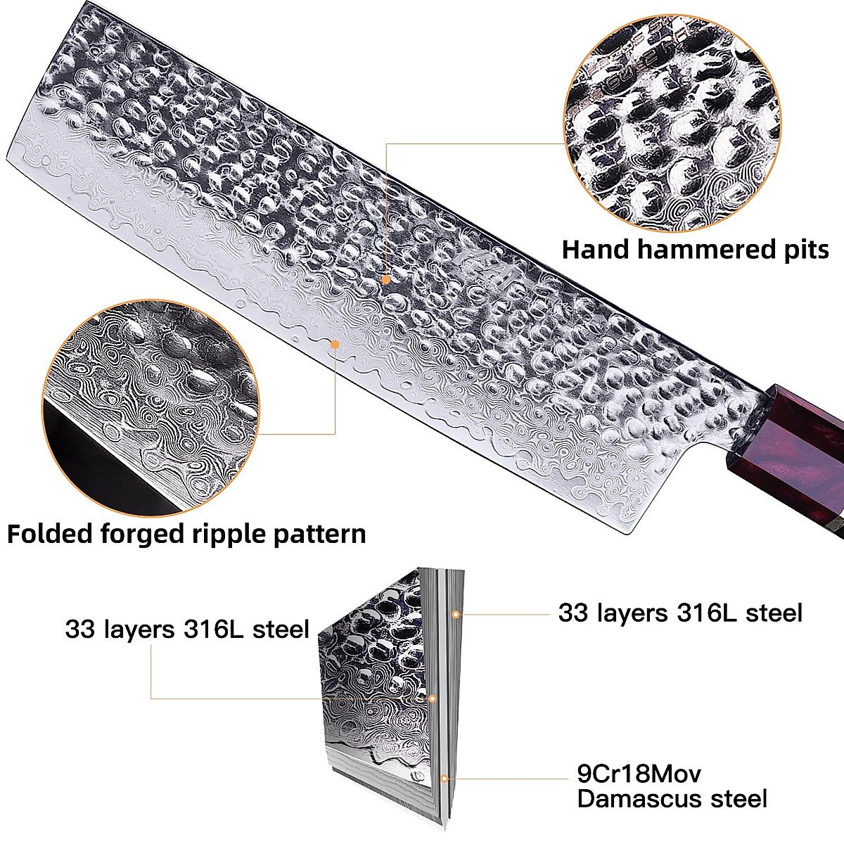 FINDKING 7 Inch Japanese Nakiri Knife with ABS sheath, Professional Vegetable Cleaver, Damascus Steel Blade, Resin Octagonal Handle, for Shredding, Slicing, Mincing (Eternity Series)