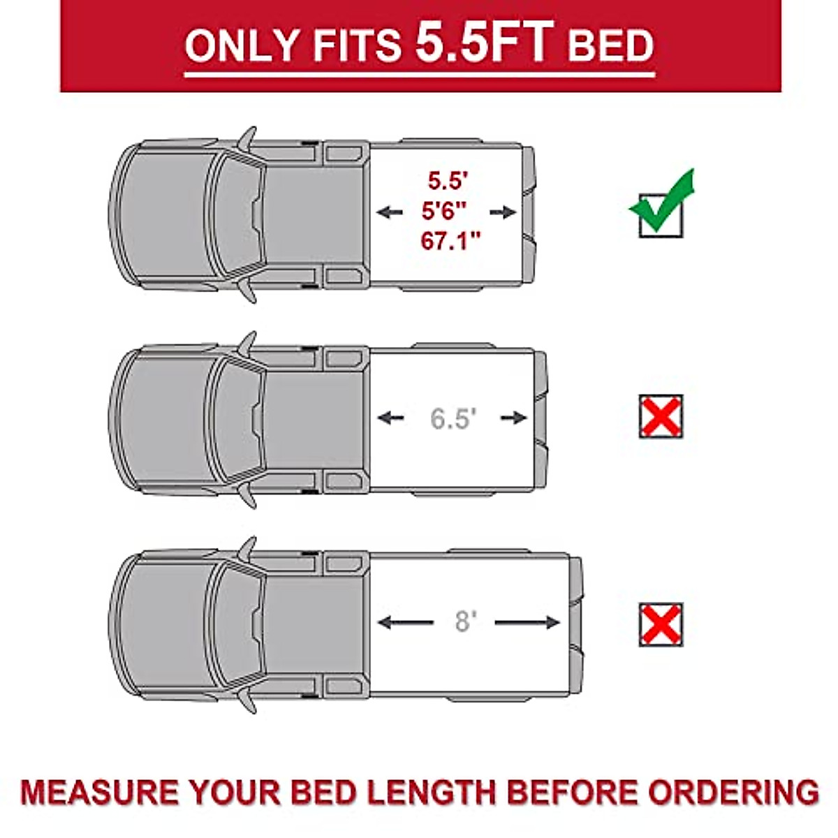 CAPSER 5.5 FT Soft Tri-Fold Truck Bed Tonneau Cover Fits 2015-2023 Ford F150 Styleside 5'5"(66") Truck Bed