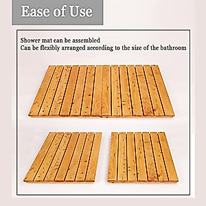 Natural Wood Bath Shower Mat,Bamboo Bath Mat, Anti-Slip Waterproof Floor Mat for Indoor and Outdoor Use Easy Storage, Customizable,30x60cm/12x24in