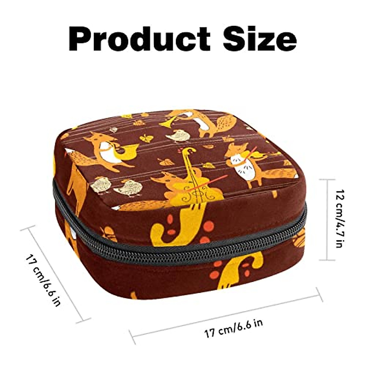 Portable Menstrual Pad Bags, Large Capacity Sanitary Napkin Storage Bag, First Period Kit for Girls Women, Zipper Nursing Pad Holder Funny Foxes Play The Violin Cello Bird Cock