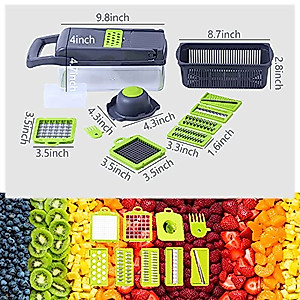 Pro Vegetable Chopper, COMUSTER Multi-functional Onion Chopper, Veggie Chopper w/Stainless Steel Blades, Vegetable Slicer w/Container, Mandoline Slicer, Dicer, Cutter Ideal for Fruits/Salads(Grey)