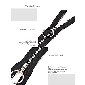 2PCS 8# 20 Inch Close End Zippers for Sewing Bags Crafts Jackets,Silver Metal Teeth（Black Belt-50cm 2PCS）