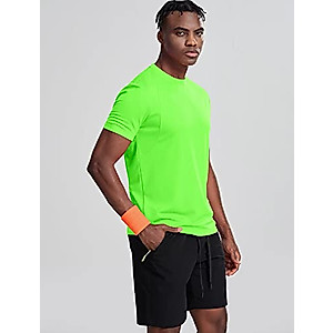 Zengjo Mens Moisture Wicking Shirts-Short Sleeve Workout Tee(Neon Green,XXL)
