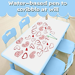 monleelnom Children's Table and Chair Set Suitable for Boys and Girls Age 2-12 Height Adjustable Table top Can be Painted with 6 Seats Suitable for Family Learning Daily use (Sky blueBlue)