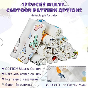 Peryiter 12 Pcs Muslin Burp Cloths 20'' x 10'' 6 Layers Cotton Burping Clothes Animal Fruit Theme Soft Burp Rags Burpy Cloth Bib Hand Muslin Washcloths Absorbent Newborn Face Towels for Baby Boy Girl