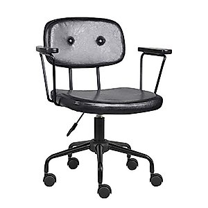 StoolStool Mid Century Computer Desk Chair - Classic Retro Office Chair with Comfy Black Faux Leather - Adjustable and Swivel Task Office Chair with Armrest - Industrial Looking