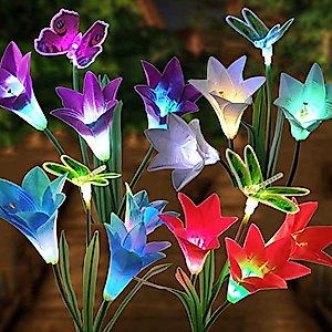 Sunlisky Solar Lights Outdoor Garden Decorative Flowers 4 Pack, Waterproof Outdoor Solar Lights Multi-Color Changing LED Solar Powered Light with Bigger Solar Panel for for Garden, Pathway, Patio
