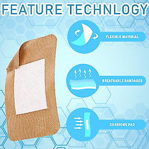 Marsui Large Bandages 3 x 4 Inch Wound Care Flexible Adhesive Bandages Latex Free Fabric Bandages for Care and Protect Wounds Large Size for First Aid Wound Care Assorted Bandages (100 Pcs)