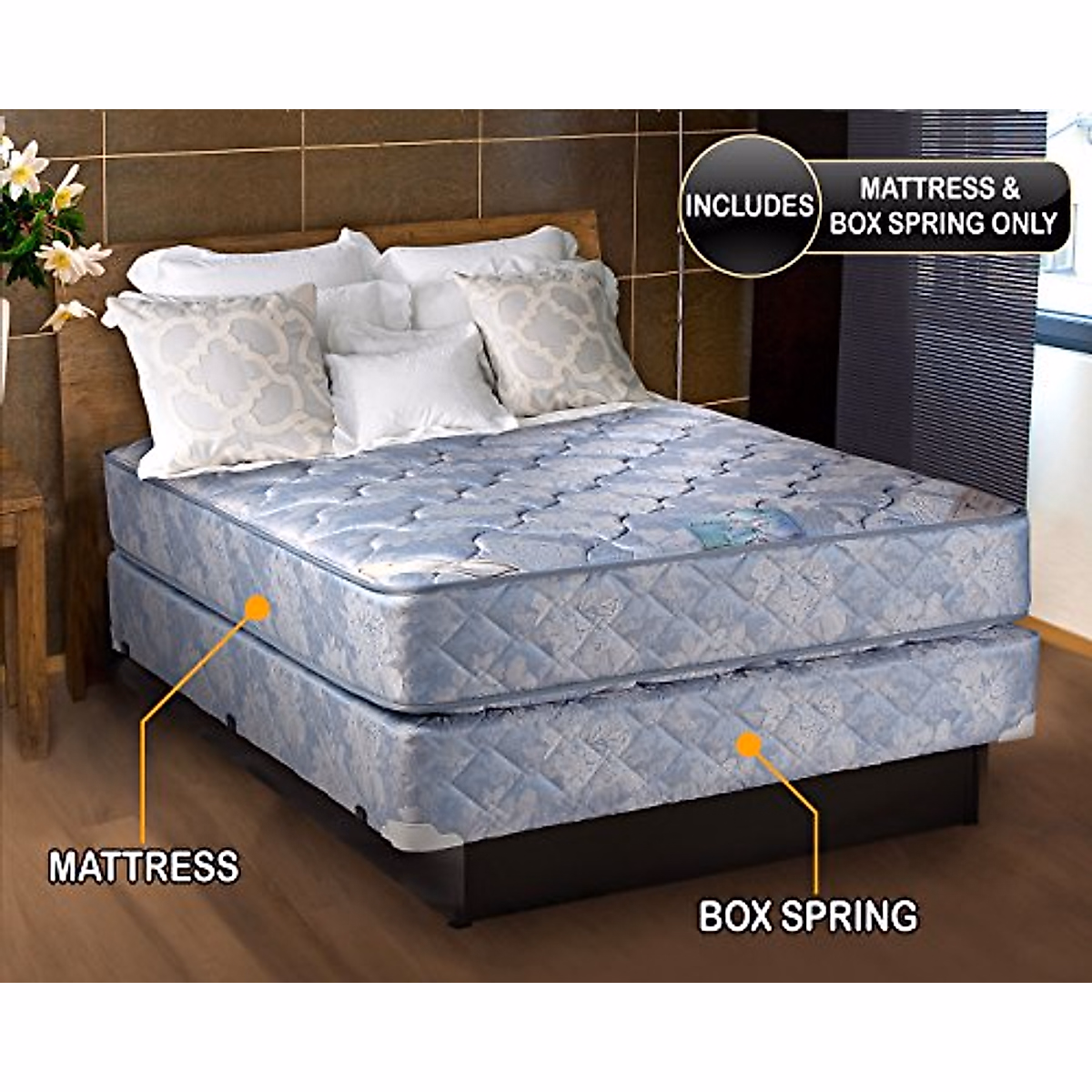 Dream Solutions USA Chiro Premier Orthopedic Gentle Firm (Blue Color) Full Size (54"x75"x9") Mattress and Box Spring Set - Fully Assembled, Long Lasting and 2 Sided