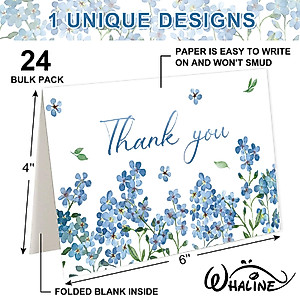 Whaline 24 Pack Watercolor Floral Thank You Cards Bulk Forget-Me-Not Myosotis Sylvatica Flower Greeting Cards with Envelope Sticker Blank Note Cards for Wedding Baby Shower Bridal Birthday Party