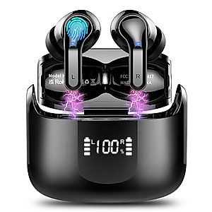Wireless Earbud, Bluetooth Headphones 5.3 NEW 40H Ear Buds Bass Stereo Earphones Noise Cancelling Earbud with 4 ENC Mic in-Ear Bluetooth Earbud USB-C LED Display IP7 Waterproof Sport for Android iOS