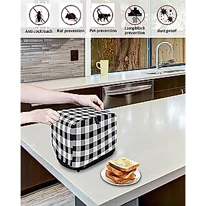 Toaster Cover, 2 Slice Toaster Cover Vintage Farmhouse Black White Buffalo Check Plaid Kitchen Small Appliance Covers, Dust and Machine Washable Bread Maker Cover (12w X 7.5d X 8h)